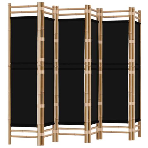 Biombo biombo biombo plegable 6 paneles 240 cm bambú y lona negra DEC031194