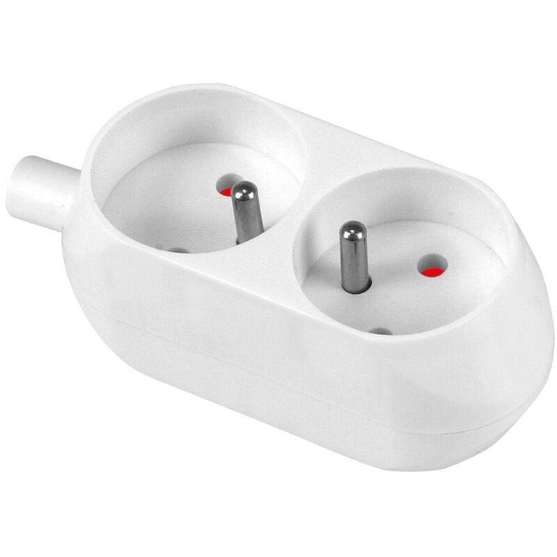 PRISE DOUBLE 16A 250V DÉTAILLABLE AVEC FIL BLANC - VT-302-0021