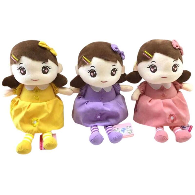 Poupée en peluche fille 20 cm - Douce et câline, vêtue d'une robe colorée