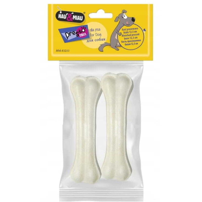 Os pour chien HauMiau en cuir de vachette blanc 12,5 cm 2 pièces