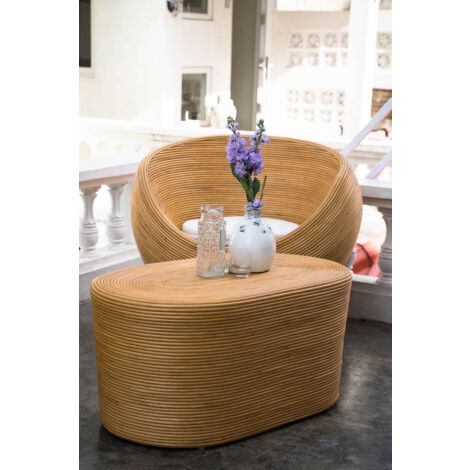 Table rotin lumineux Tegal forme ovale avec tressage naturel bohème ...
