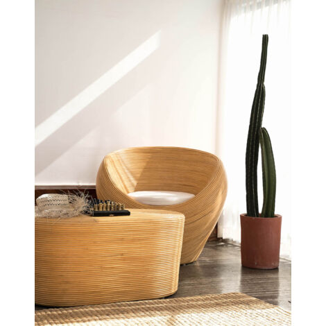 Table rotin lumineux Tegal forme ovale avec tressage naturel bohème ...