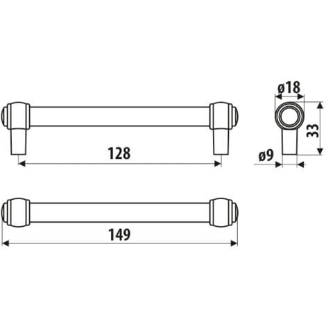 Garde-corps RE23, chrome brillant, 128 mm