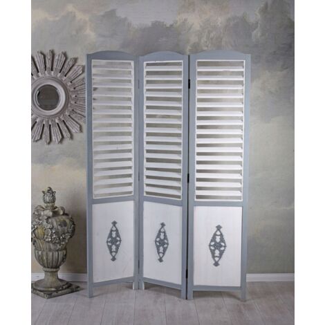 Paravent haut de style provençal blanc et gris
