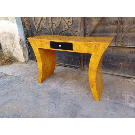 Console Art Déco avec tiroir, design luxueux, bois et touches noires