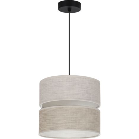 SUSPENSION LIN DUO NOIR 1 PLATEAU ABAT-JOUR BEIGE CLAIR - BEIGE L06 20CM