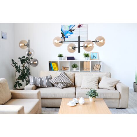Lampadaire salon design Siena avec 3 abats-jours mixtes chic ...