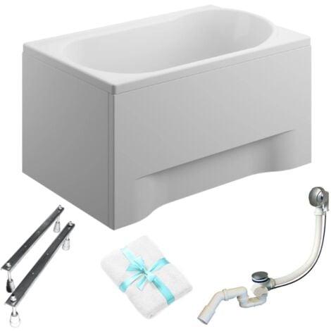 Mini baignoire rectangulaire 100x65 + habillage blanc + siphon