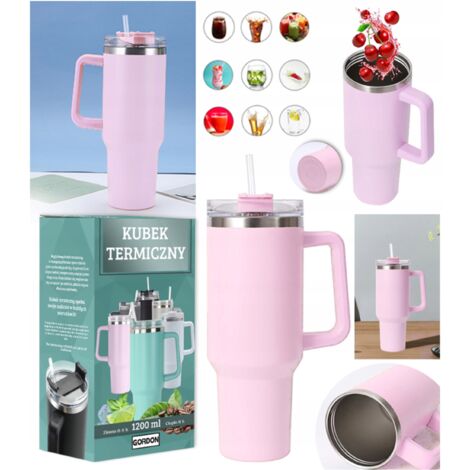 Mug isotherme MagiCook 1200 ml avec paille style USA Rose