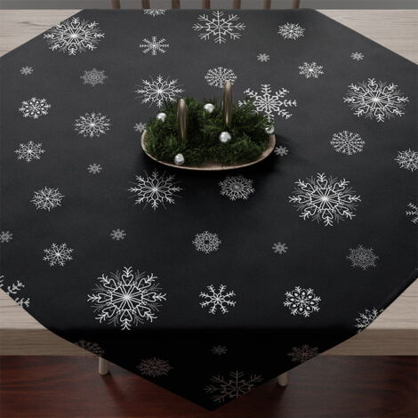 Chemin de table de Noël 85x85 Flocons de neige Noir et Argent