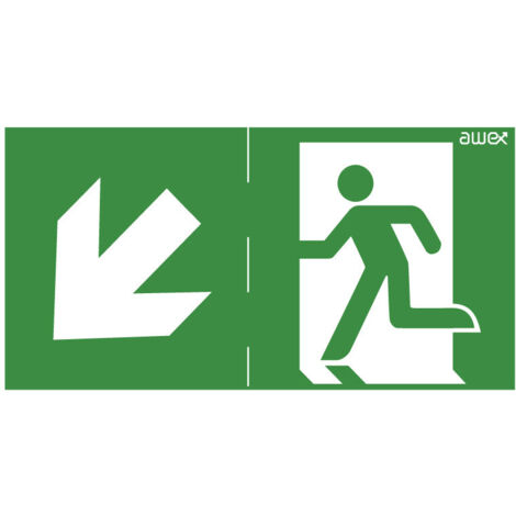 Pictogramme DIRECTION DE LA SORTIE DE SECOURS EN BAS À GAUCHE, 100x300mm
