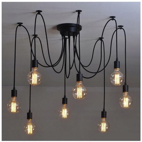 Lustre suspendu vintage rétro et loft E27 Edison 8 lumières pour salon ...