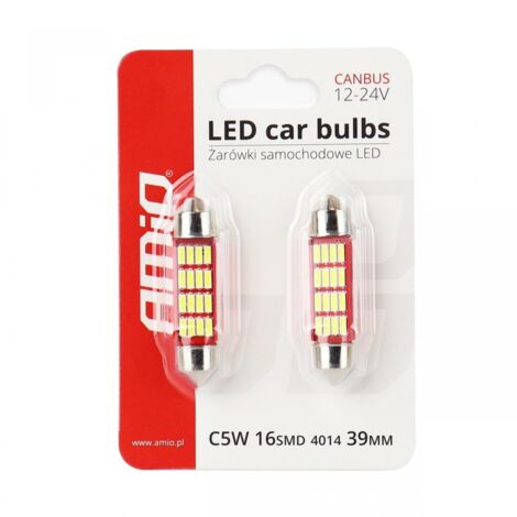 Ampoules LED CANBUS 4014 16SMD Festoon C5W C10W C3W 39mm Blanc 12V 24V ...