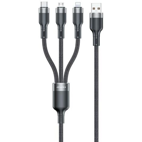 Câble AWEI 3-en-1 USB-C/Lightning/Micro Noir