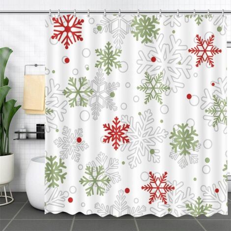 RIDEAU DE DOUCHE DE NOËL Flocons de neige d'hiver Vert Rouge 183x183