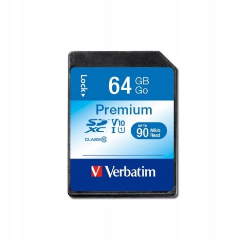 Carte mémoire SDXC Verbatim Premium U1 64 Go (90 Mo/s) Classe 10 UHS-1 V10