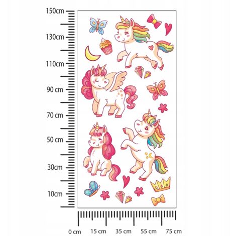Stickers enfants Licornes colorées 75x150cm