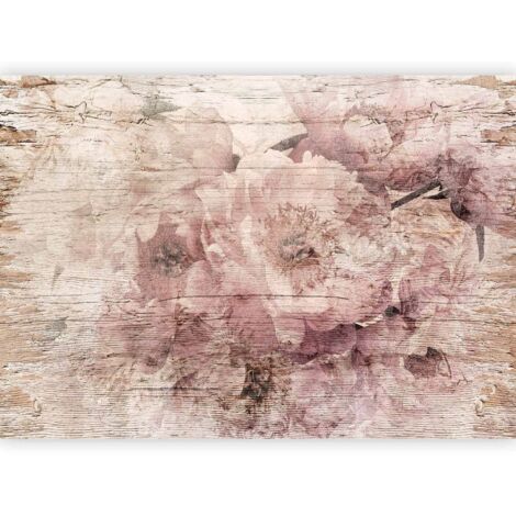 Papier peint photo masquer imperfections mur fleurs planches bois ...