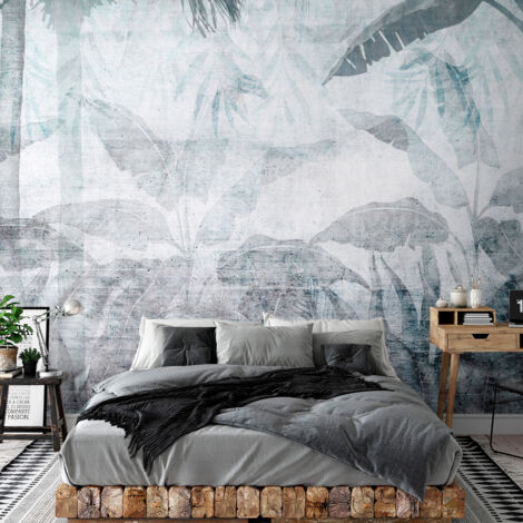 Papier peint panoramique jungle bleue deco exotique intisse 350x250 cm ...