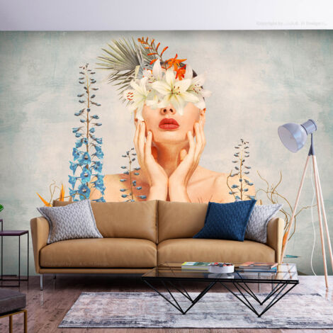 Papier peint intissé pour masquer imperfections mur salon motif nature ...