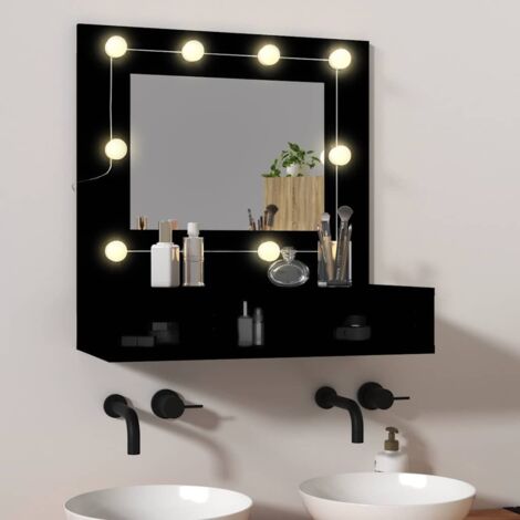 vidaXL Mobile a Specchio con LED Nero 60x31,5x62 cm