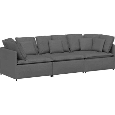 vidaXL Divano Modulare con Cuscini in Tessuto Grigio Scuro