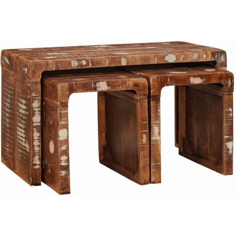 vidaXL Tavoli da annidamento 3 pcs legno massello di riciclo