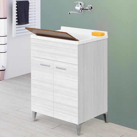 Mobile Lavatoio Grigio Koala 2 Ante 60 cm Lavabo Resina Asse Legno per ...