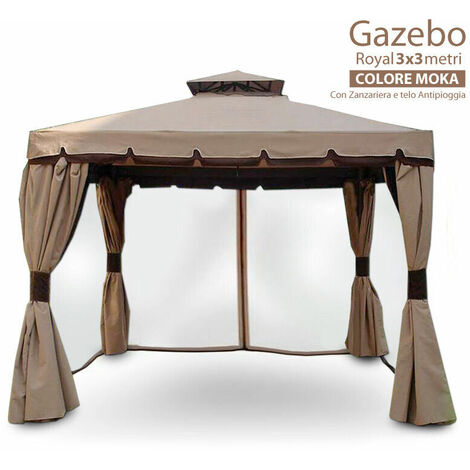 Gazebo 3X3 Metri In Alluminio Telo Impermeabile Zanzariera Antipioggia ...