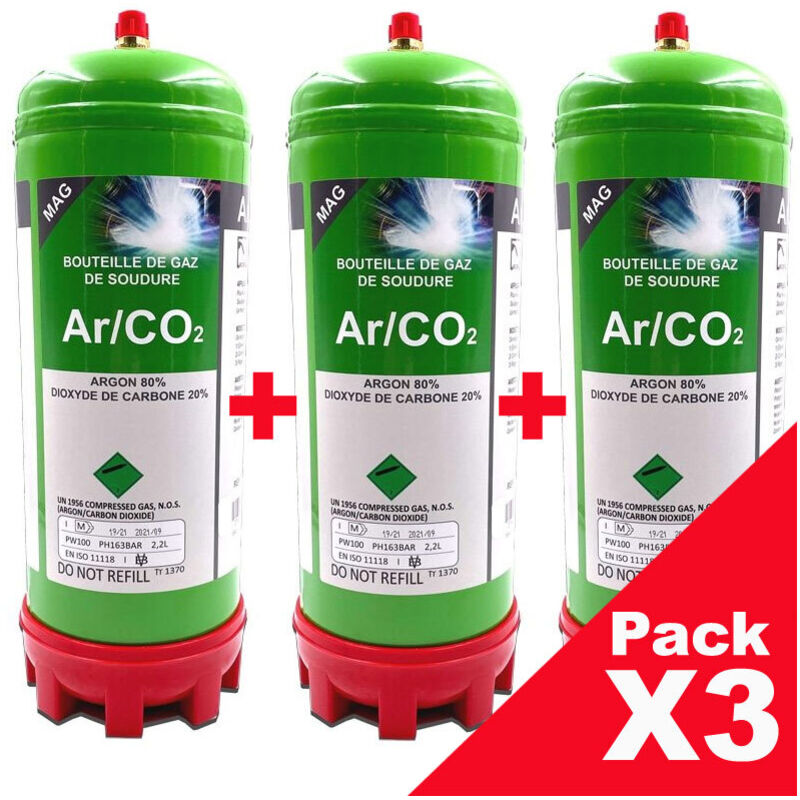 PACK (X3) BOUTEILLES GAZ ARGON + CO2 jetable 2,2 Litres - Soudure Acier ...