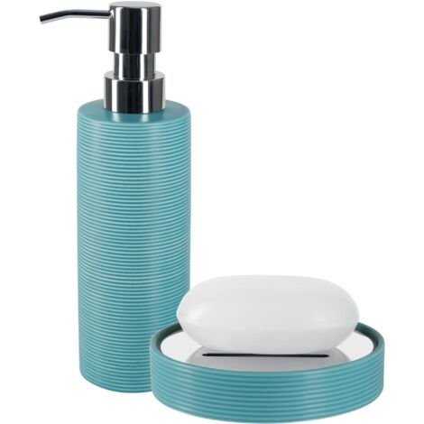 Set dispensador y plato para jabón Azul