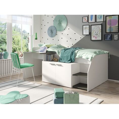 Cama Combinada ZOLA con Escritorio - Color Blanco Satinado y Gris - 204 ...