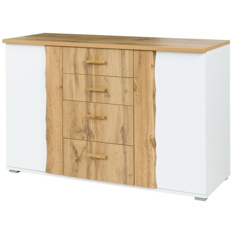 Cómoda WOOD 4 cajones y 2 puertas color roble y blanco