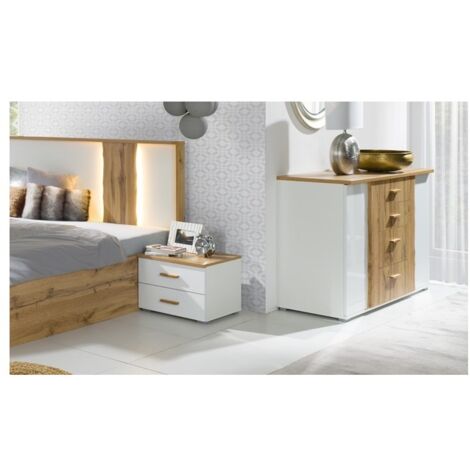 Cómoda WOOD 4 cajones y 2 puertas color roble y blanco