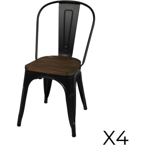 Lote de 4 sillas de metal negro mate estilo industrial. Colección FACTORY.