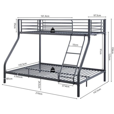 Litera de metal SAMMY - 90x200 & 140x200 cm - Gris oscuro - Incluye somier
