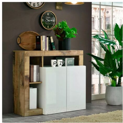 Buffet 2 puertas colección BURA, color blanco lacado brillante y roble ...