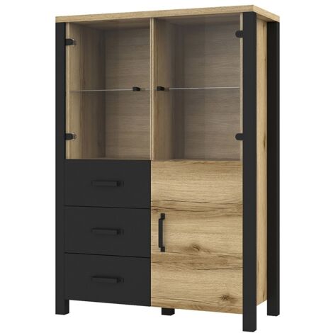 Credenza alta collezione DARWIN. Colore rovere chiaro e nero. 3 porte e ...