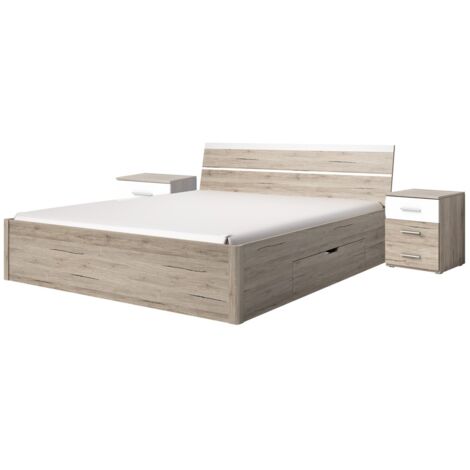 Set letto 180x200 e comodini collezione EOS. Colore rovere chiaro e bianco.