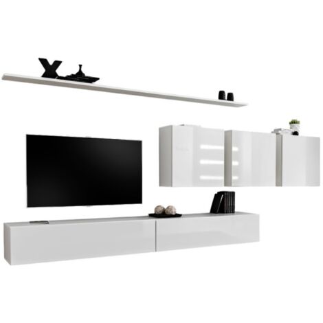 Mobile da salotto murale SWITCH VII design, colore bianco lucido.