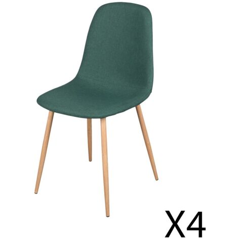 Set di 4 sedie in tessuto verde con gambe in metallo effetto legno ...