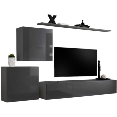 Mobile da salotto murale SWITCH V design, colore grigio lucido.