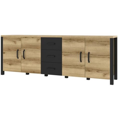 Buffet 220cm collezione DARWIN. Colore rovere chiaro e nero. 4 porte e ...