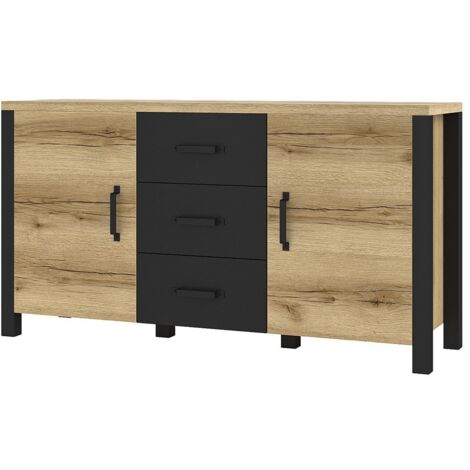 Credenza 150cm collezione DARWIN. Colore rovere chiaro e nero. 2 porte ...