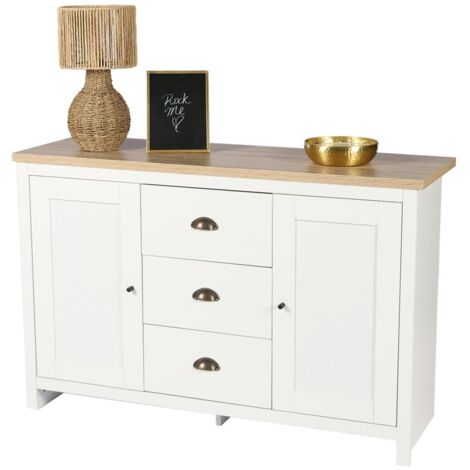 Credenza con 2 porte e 3 cassetti in stile coloniale - 119x39,5xH77 cm ...