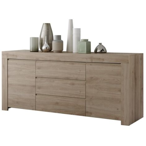 Credenza a 2 porte e 3 cassetti, collezione ZEFIR, colore rovere chiaro ...