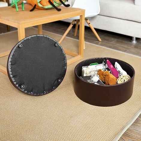 Cube Pouf Coffre de Rangement Rond en PU Cuir – Café FSS67-BR SoBuy®