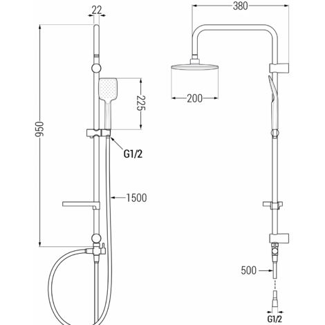 Ensemble de douche apparent avec pommeau de douche et mitigeur Sabre ...