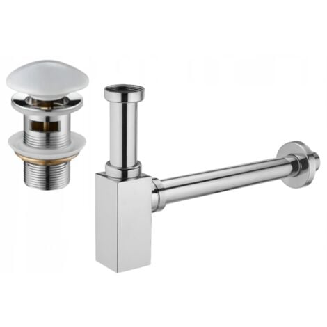 Mexen demi-siphon carré pour lavabo avec bouchon clic-clac en céramique, avec trop-plein, Chrome ...
