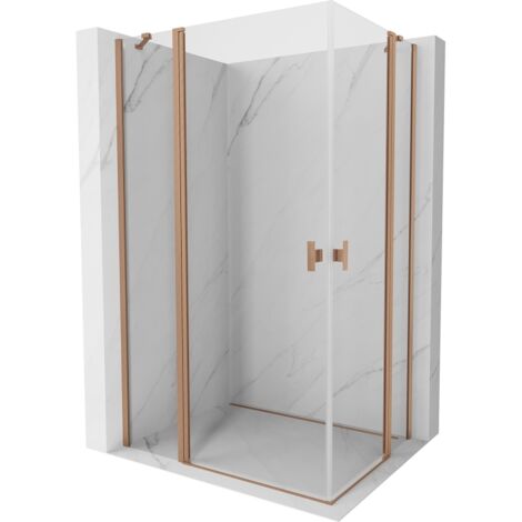 Mexen Mist Duo cabine de douche pivotante 110 x 75 cm, transparent, cuivre brossé - 8A4-110-075 ...